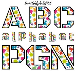Paint Splats Doodle Letters PNG, Semi Geometric Doodle Font Png ...