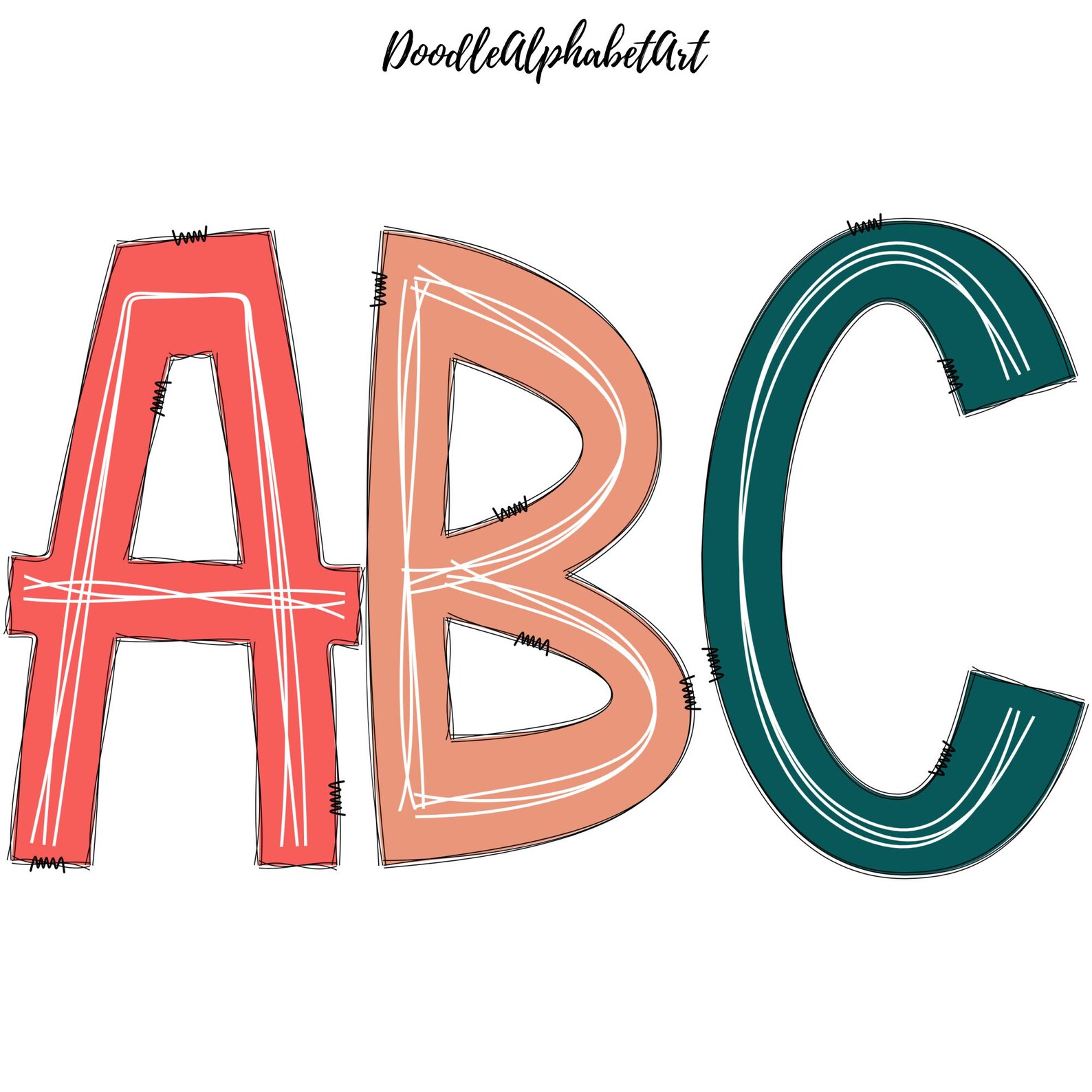 Boho Scribble Alphabet PNG Bundle: Bohemian Color Letters (digital ...