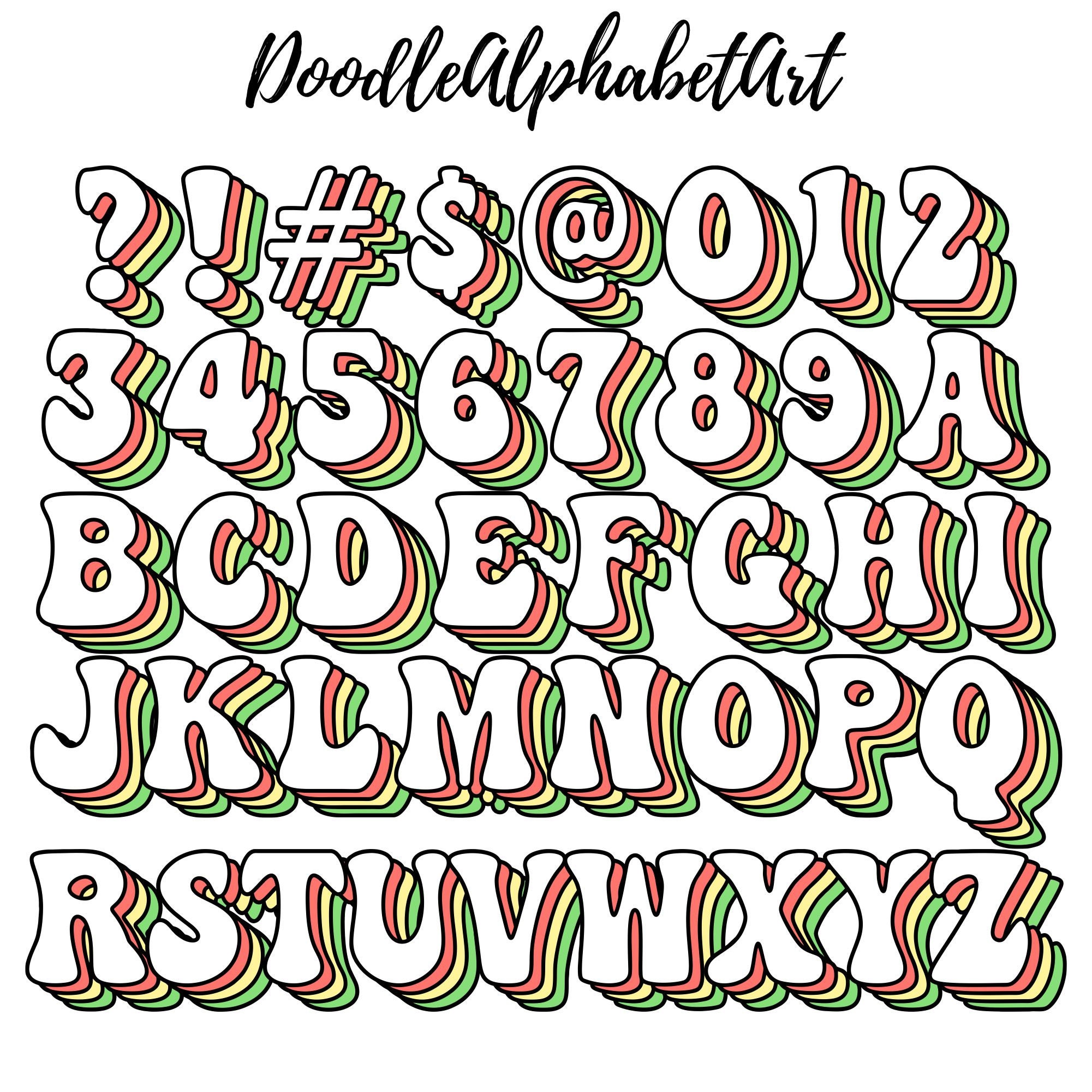 Retro Groovy Alphabet PNG: Pastel Hand-drawn Letters (digital Download ...
