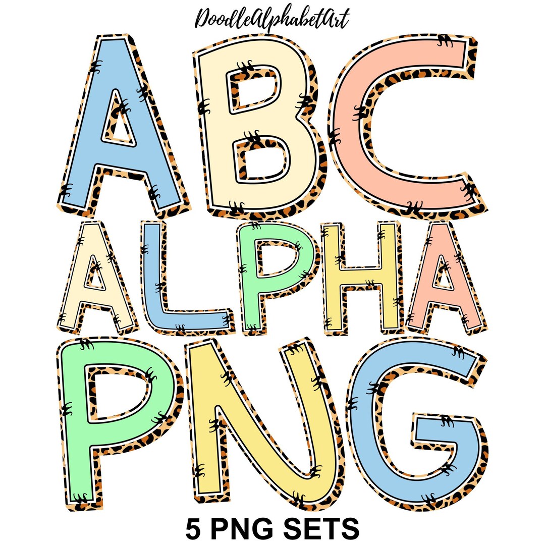 Leopard Print PNG, Doodle Alphabet PNG Bundle, 5 Alphapack, Easter ...