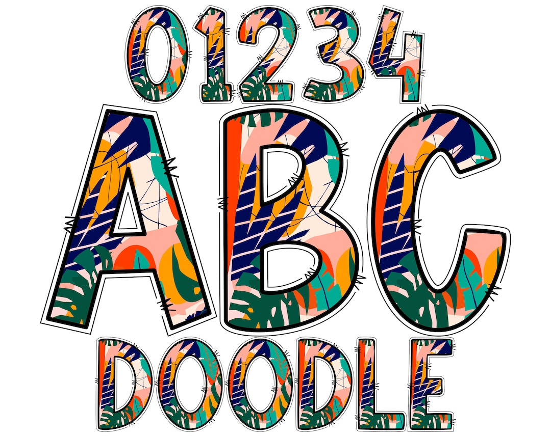 Abstract Modern Tropical Paradise Collage Digital Doodle Alphabet ...