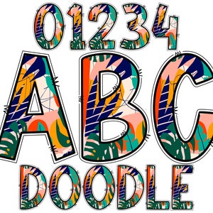 Abstract Modern Tropical Paradise Collage Digital Doodle Alphabet ...