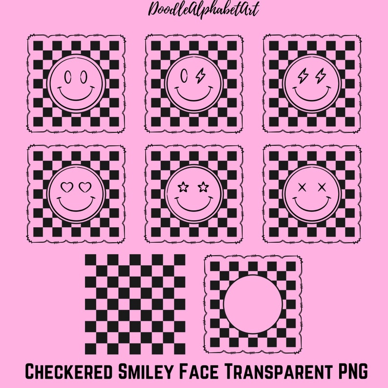 Checkered Smiley Face PNG Bundle: Groovy Letters, Dots Alphabets ...