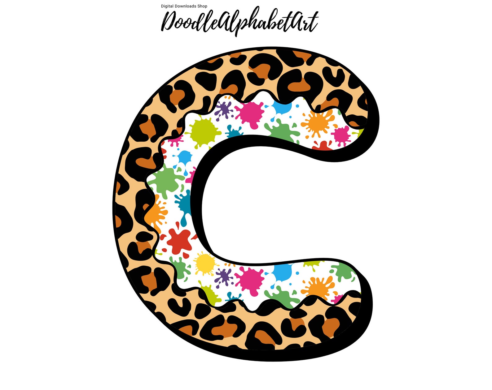 Half Leopard Paint Splats Curve Wave Line Alphabet Letters - Etsy