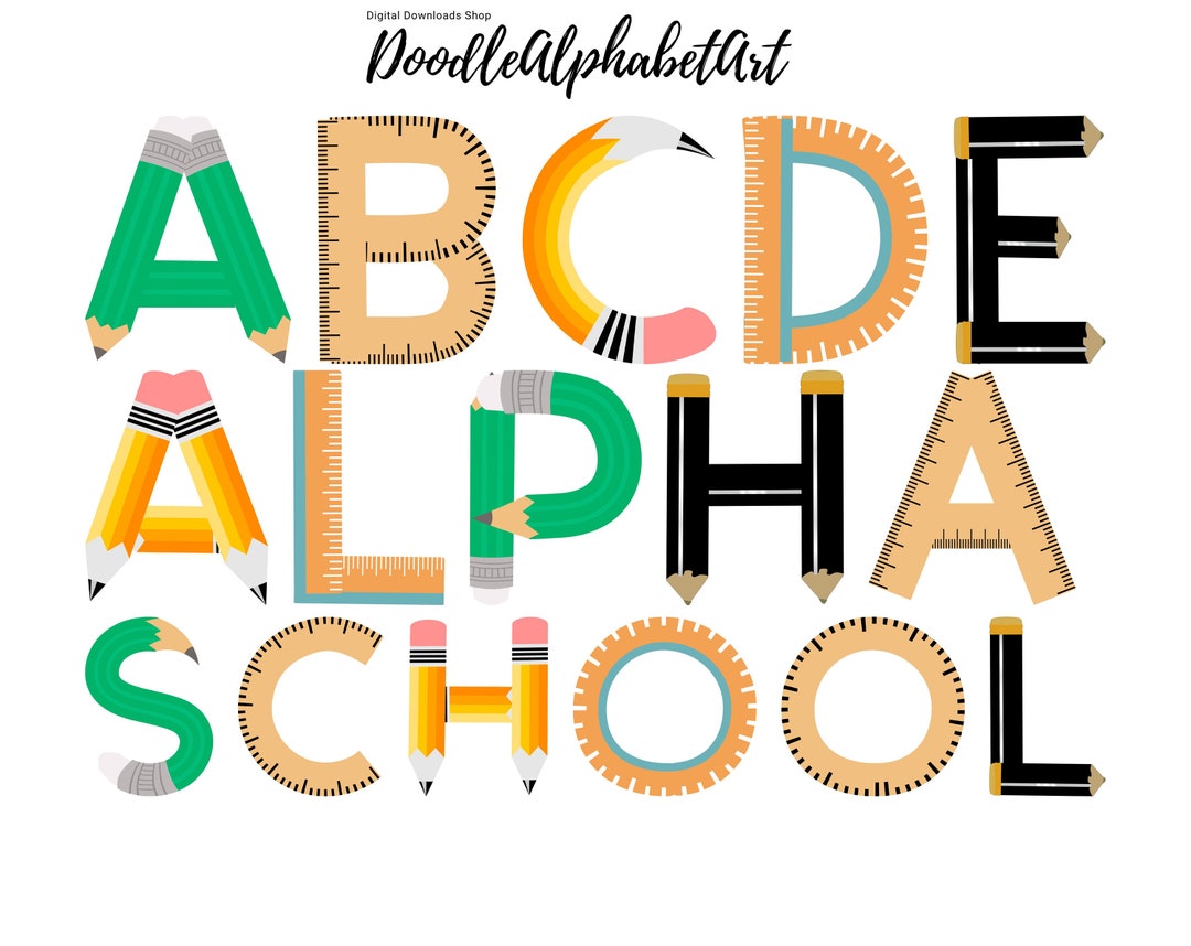 School Teacher Alphabet Letters PNG, Back to School PNG, 5 Styles of ...