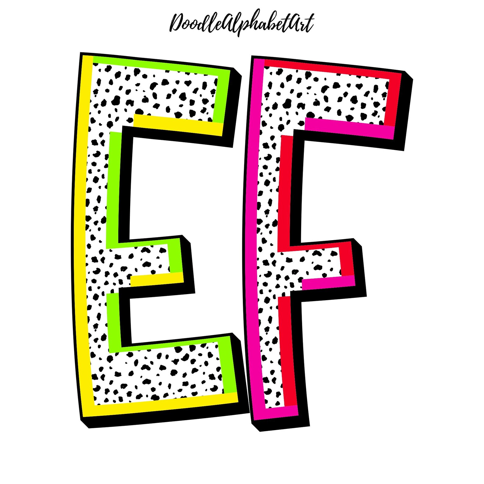 Funky Dalmatian Alphabet PNG: Colorful Doodle Letters (digital Download ...