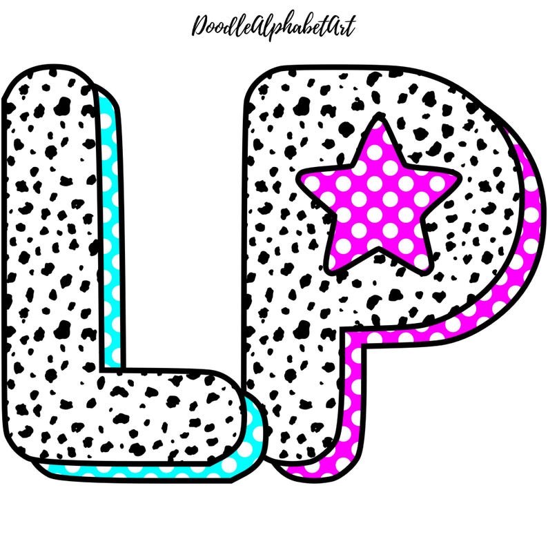 Star Dalmatian Doodle Alphabet PNG Bundle: Bright Color Alpha Sets ...