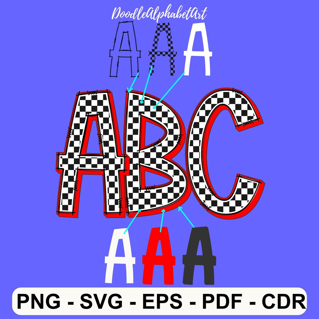 Checkered Doodle Alphabet: Retro Fillable Letters (digital Download) - Etsy