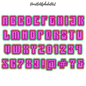 Bright Polka Dot Funky Doodle Alphabet PNG Bundle, 5 Alpha Sets, Bold ...