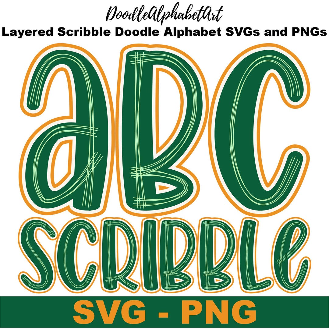 Scribble Doodle Alphabet SVG PNG Bundle: Carrot Orange Spruce DIY ...