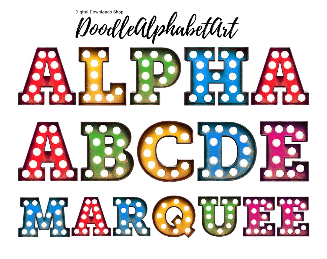 Marquee Boho Rainbow Digital Alphabet PNG. Marquee Letter PNG Graphic ...