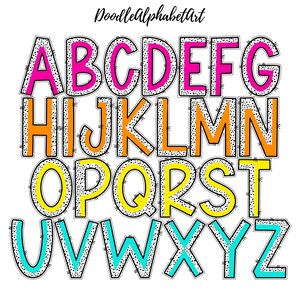 Half Dalmatian Doodle Alphabet PNG Bundle Mixed With Bright Color ...