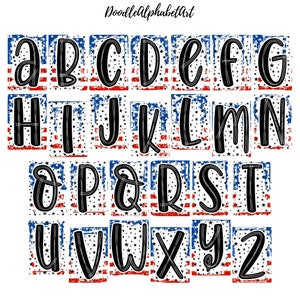 Patriotic Stars Background With Black & White Scribble Alphabet ...