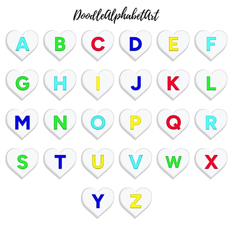 Bundle of 5 Sets of Alphabet Letter Heart Beads Clip Art PNG, Neon ...