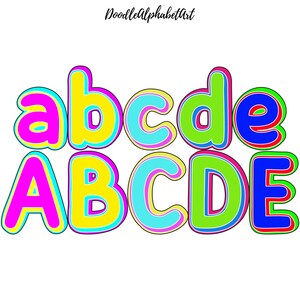Retro Funky Colorful Alphabet PNG Bundle, Neon Color Palette, 5 Alpha ...