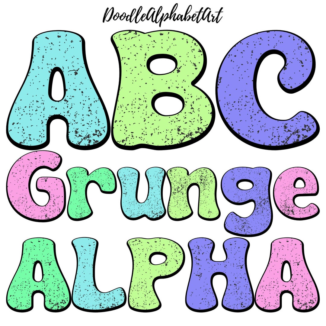 Grunge Retro Groovy Font, Letter PNG Bundle, Distressed Font in Easter ...