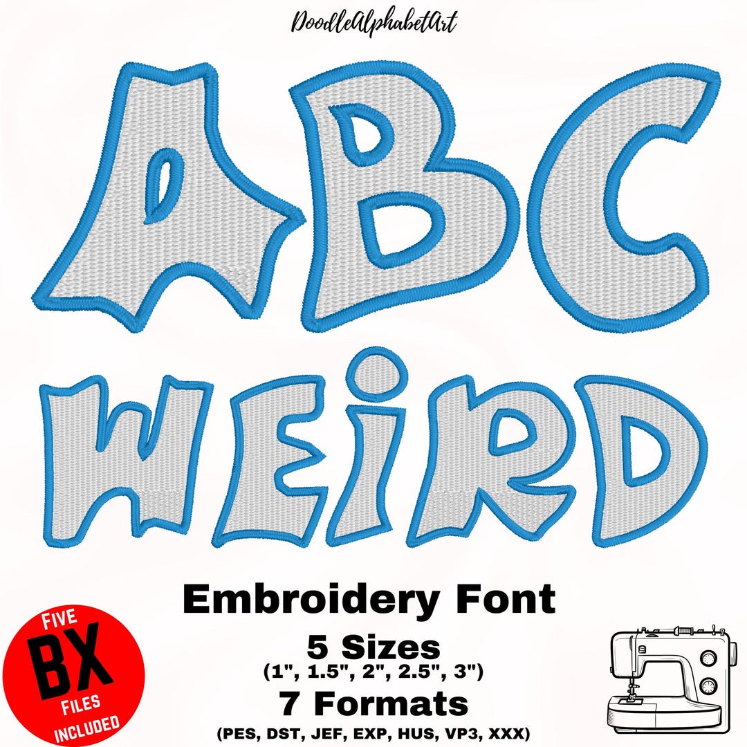 Weird Comic Satin Border & Fill Stitch Embroidery Font, 5 Sizes 7 ...
