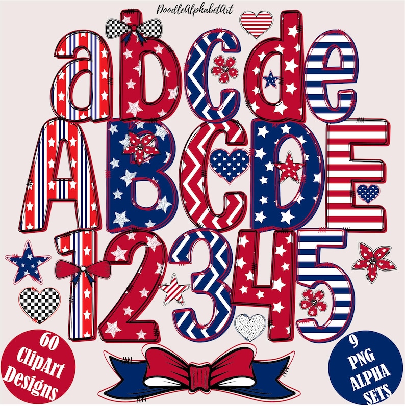 Patriotic Alphabet PNG Set: 4th of July Doodle Letters & Clip Art ...
