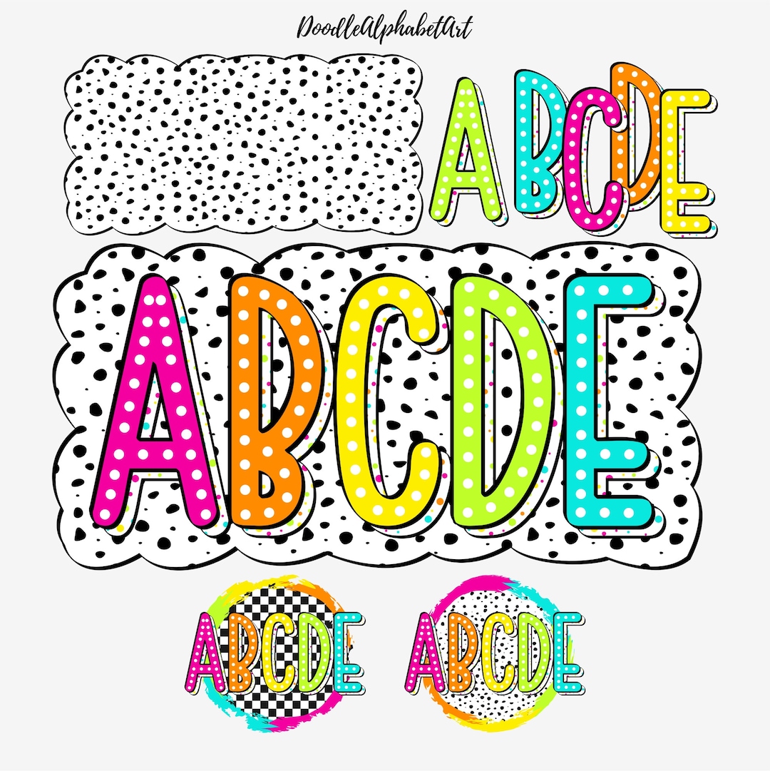 Retro Polka Dot Alphabet PNG: Bright Dalmatian Backgrounds (digital ...