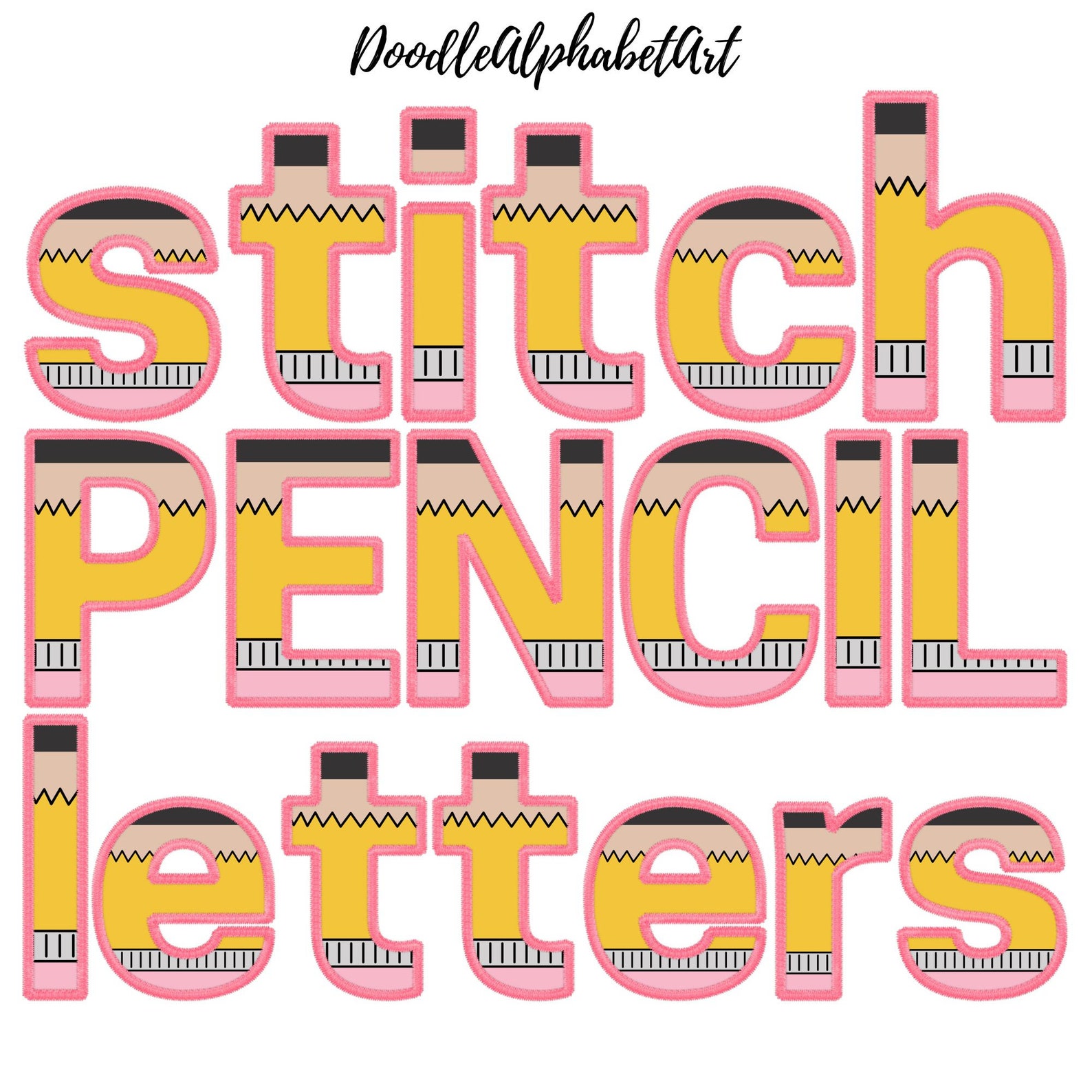 Pencil Alphabet PNG, Faux Embroidery Letters With Brink Pink Stitch ...