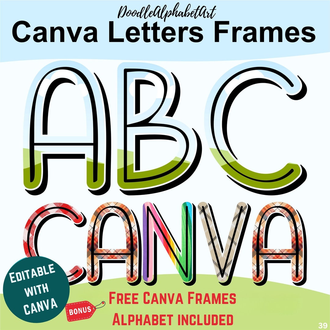 Canva Frame Black Centerline Doodle Alphabet Letters, Block Shadow ...