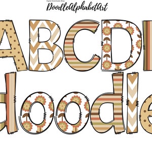 Chic-boho Patchwork Letters PNG, Hand Drawn Doodle Alphabet PNG Bundle ...