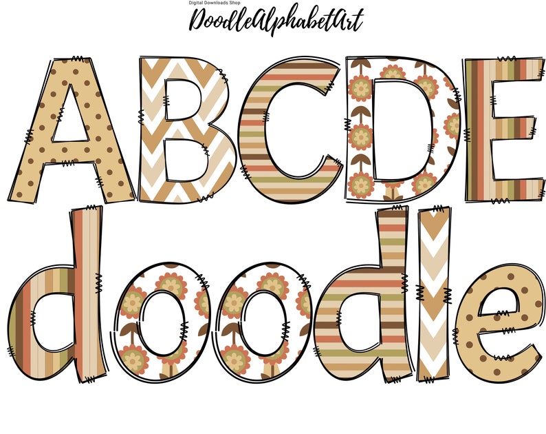 Chic-boho Patchwork Letters PNG Hand Drawn Doodle Alphabet - Etsy