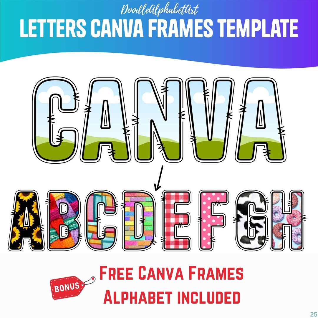 Doodle Letters Canva Frame Template, Uppercase Alphabet Canva Template ...