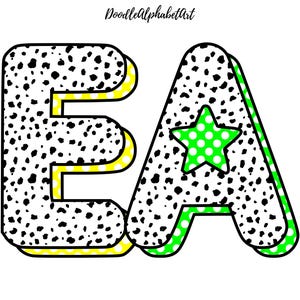 Star Dalmatian Doodle Alphabet PNG Bundle: Bright Color Alpha Sets ...