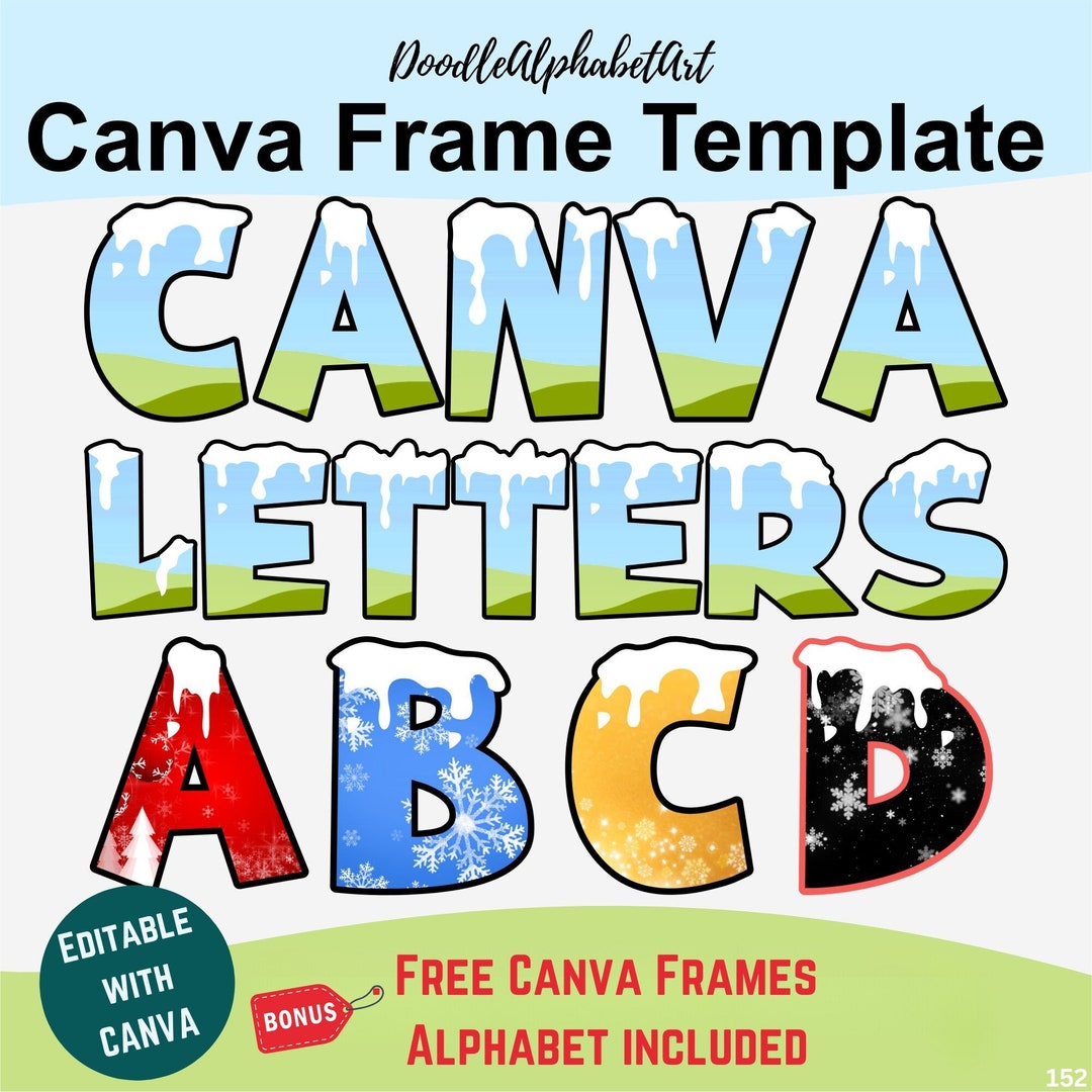 Winter Snow Letters Canva Frames: Editable Alphabet Template (digital ...