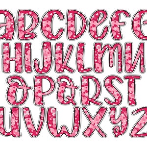 Valentine Hearts Digital Alphabet PNG. Hand Drawn Doodle Letters PNG ...