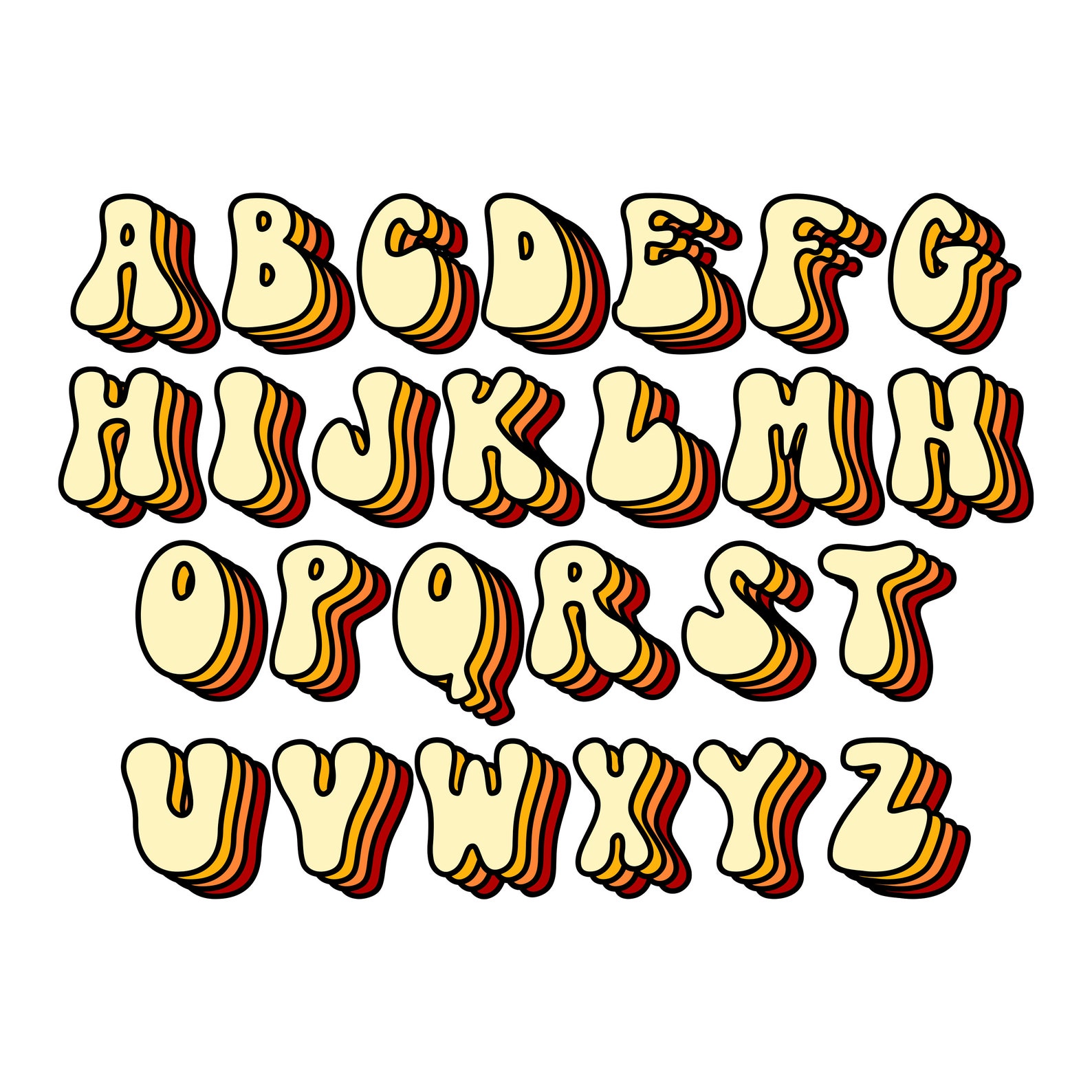Doodle Retro Alpha PNG. Groovy Alphabet Letters Clipart Brick - Etsy