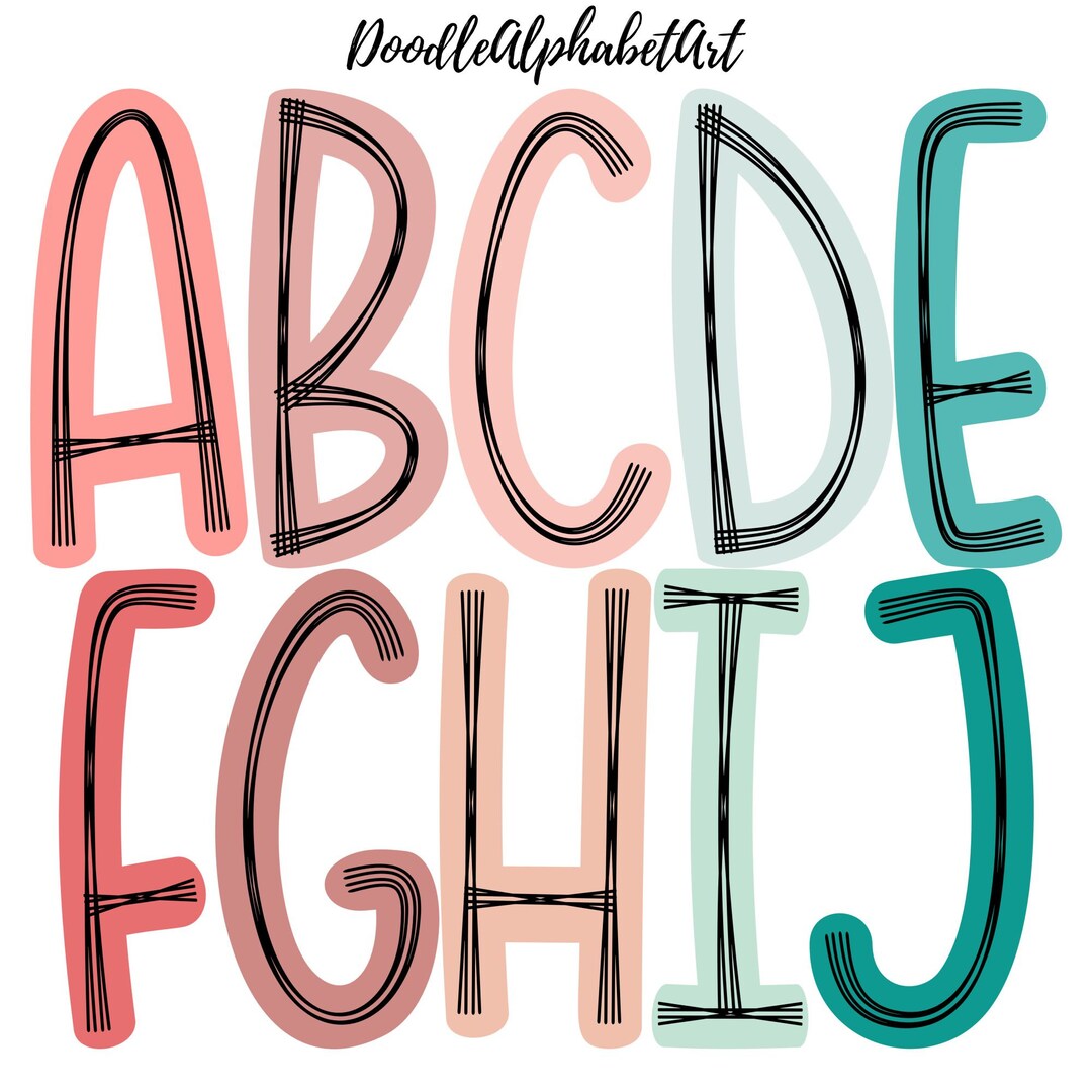 Boho Scribble Alphabet PNG Bundle: Hand-drawn Letters (digital Download ...