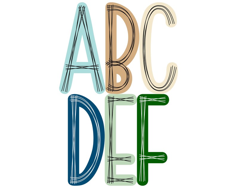 Scribble Letters Png in 6 Colors Morning Glory Fawn - Etsy