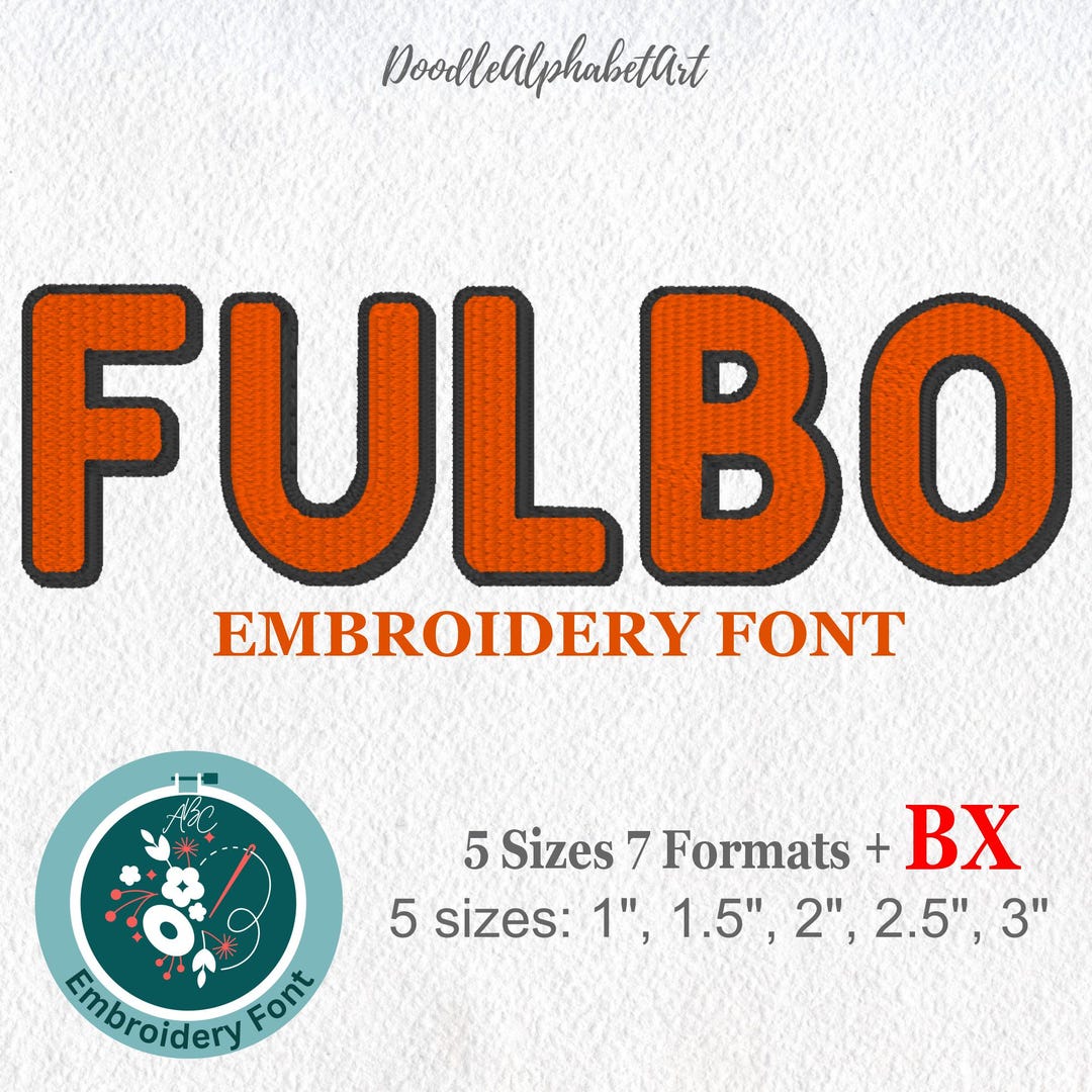 Fulbo Embroidery Font, Block Shadow, 5 Sizes 7 Formats + BX, Machine ...
