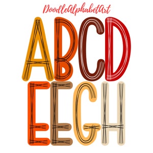 Boho Scribble Doodle Alphabet PNG Bundle in 8 Colors, Dark Orange, Deep ...