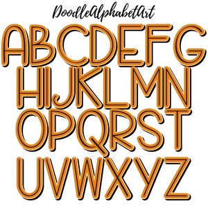 Black Centerline Doodle Alphabet Letters PNG Bundle, Block Shadow, Boho ...