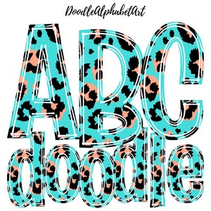 Leopard Letters PNG, Turquoise Blue, Red-orange & Black Leopard Print ...