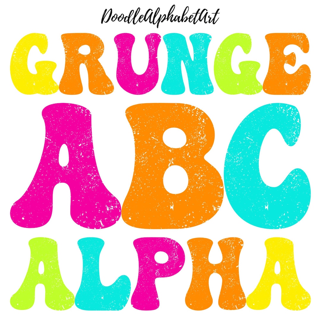Bright Groovy Distressed Grunge Alphabet PNG Bundle, 5 Alpha Sets PNG ...