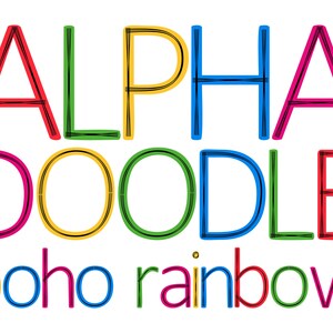 Boho Rainbow Digital Doodle Alphabet Scribble PNG in 5 Colors, Letters ...
