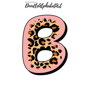 Half Glitter Leopard Print Doodle Alphabet Letters PNG Bundle in 5 ...