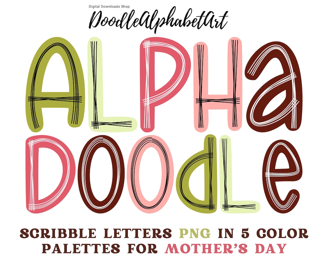 Scribble Letters PNG in 5 Color Palettes for Mother's Day, Doodle ...