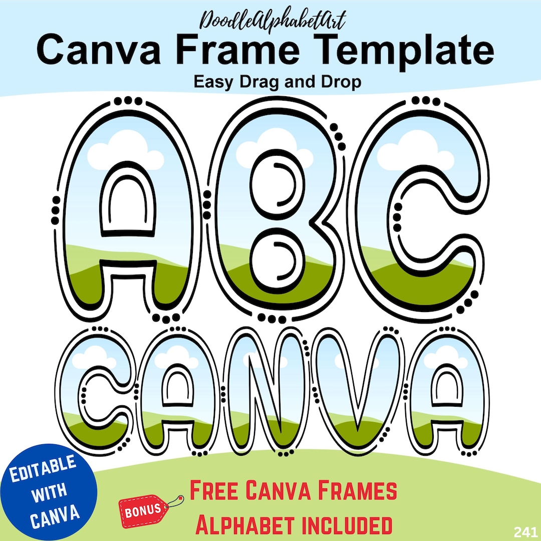 Rounded Alphabet Doodle Canva Frames, Lines and Dots Canva Template ...