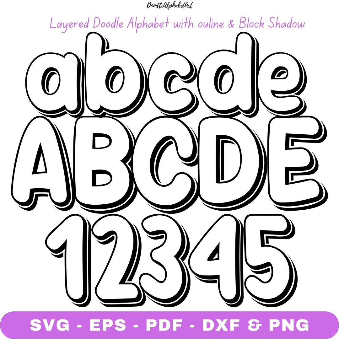 Doodle Alphabet SVG: Layered Block Shadow Letters (digital Download) - Etsy