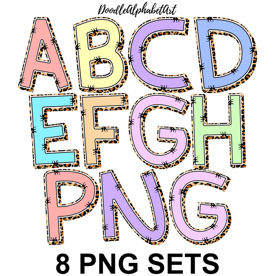 Leopard Alphabet PNG, Easter Doodle Font, Leopard Print PNG in 8 Pastel ...