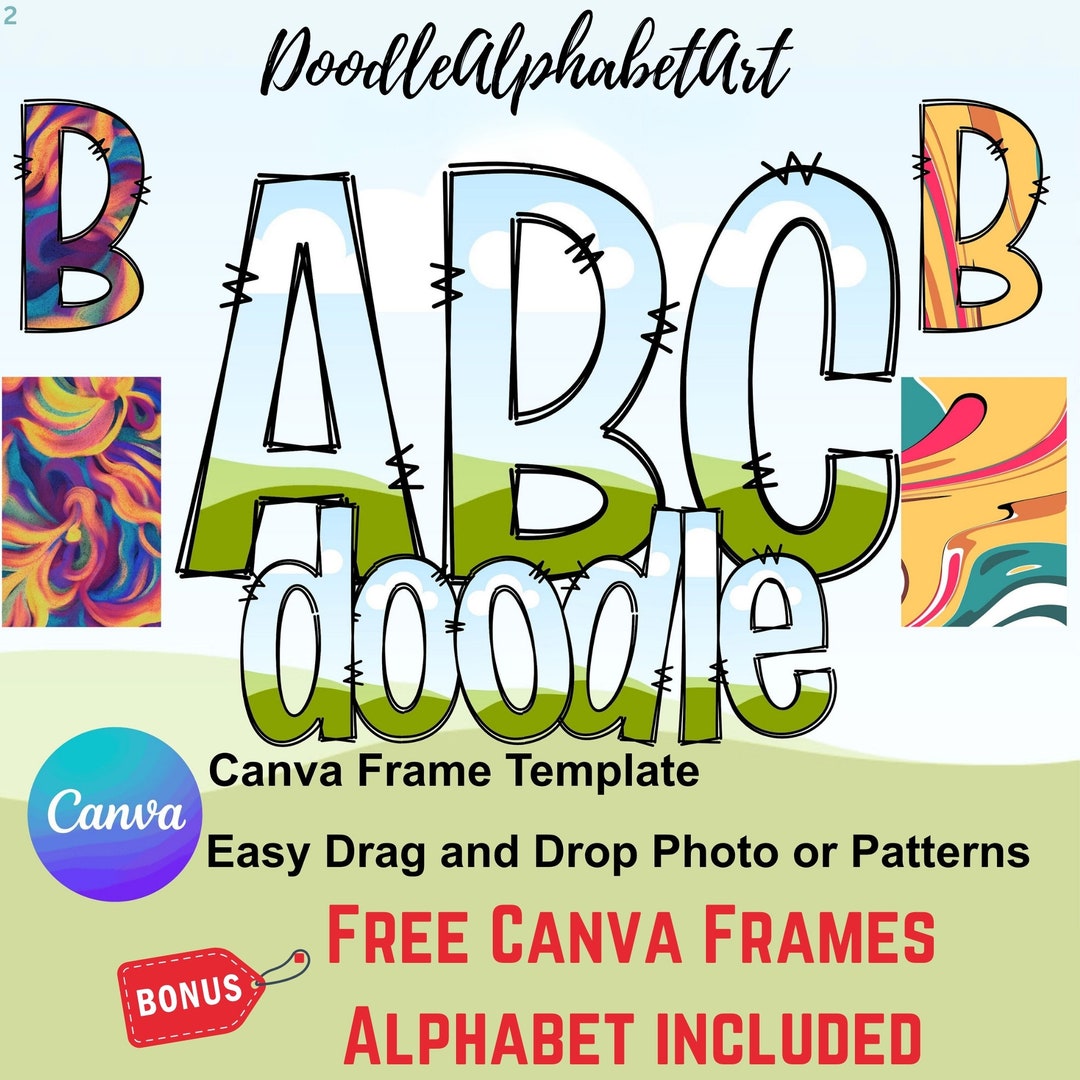 Canva Frame Doodle Alphabet UPPERCASE, Lowercase and Numbers, Editable ...