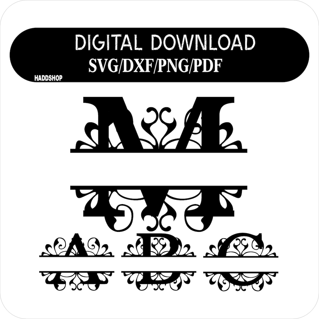 Split Monogram Alphabet Editable SVG | Dxf | PNG | Pdf, Split Letter ...