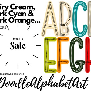 Scribble Letters Png in 8 Colors, Dairy Cream, Dark Cyan, Dark Orange ...