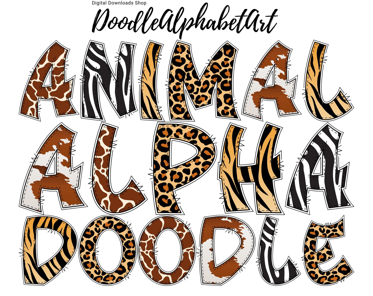 Animals Skin Alphabet Letters PNG Bundle Digital Doodle - Etsy