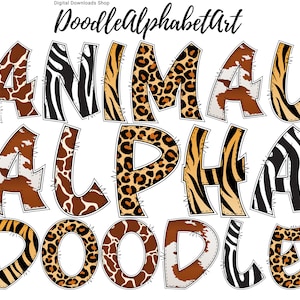 Animals Skin Alphabet Letters PNG Bundle, Digital Doodle Alphabet PNG ...